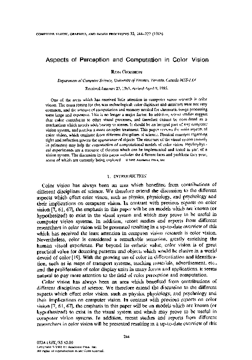 (PDF) Aspects of perception and computation in color vision