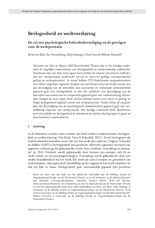 (PDF) Bevlogenheid en werkverslaving