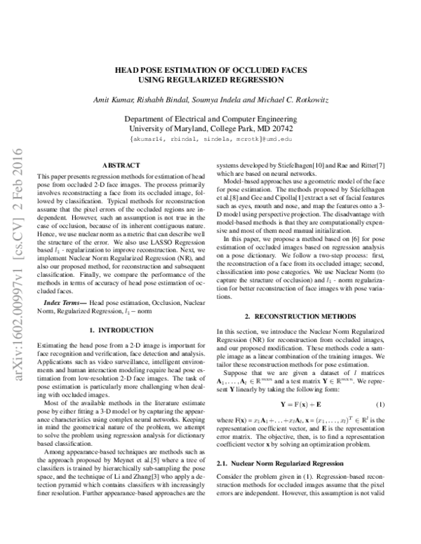 (PDF) Head Pose Estimation of Occluded Faces using Regularized ...