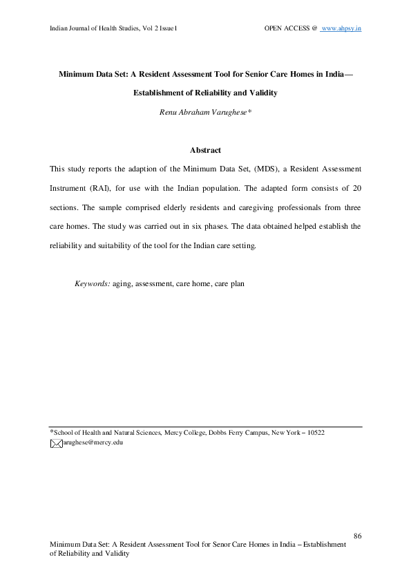 (PDF) Minimum Data Set: A Resident Assessment Tool for Senior Care ...