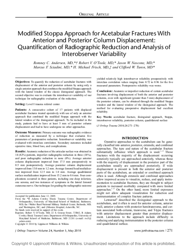 (PDF) Modified Stoppa Approach for Acetabular Fractures With Anterior ...