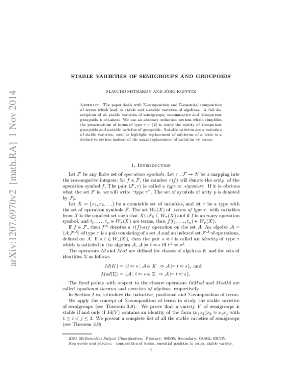 (PDF) Stable varieties of semigroups and groupoids