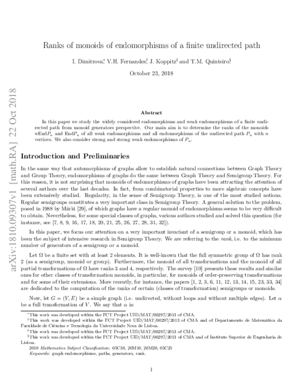 (PDF) Ranks of Monoids of Endomorphisms of a Finite Undirected Path