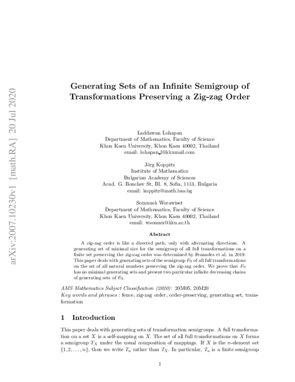 (PDF) Generating sets of an infinite semigroup of transformations preserving a zig-zag order