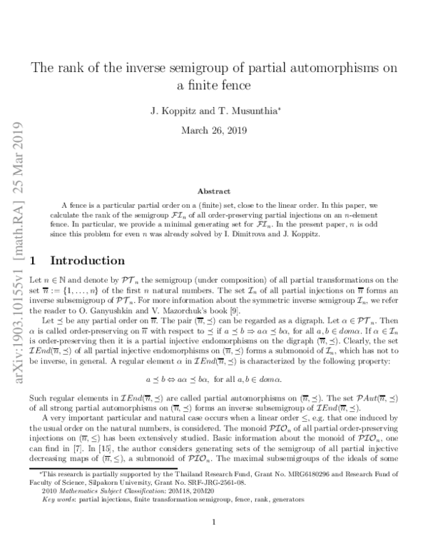 (PDF) The rank of the inverse semigroup of partial automorphisms on a ...