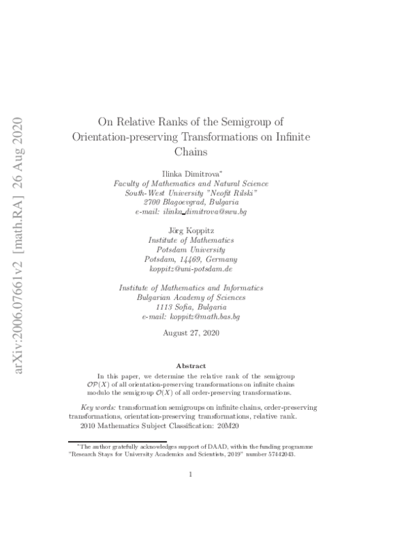 (PDF) On Relative Ranks of the Semigroup of Orientation-Preserving Transformations on Infinite ...