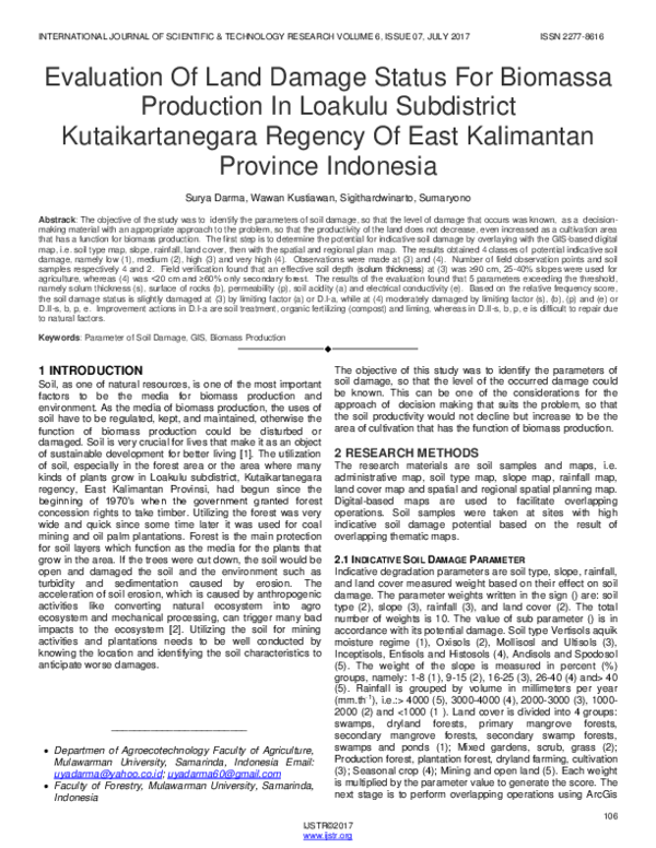 (PDF) Evaluation Of Land Damage Status For Biomassa Production In ...