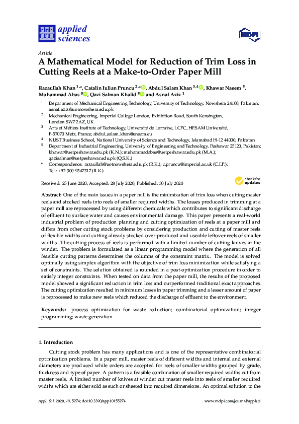 (PDF) A Mathematical Model for Reduction of Trim Loss in Cutting Reels ...