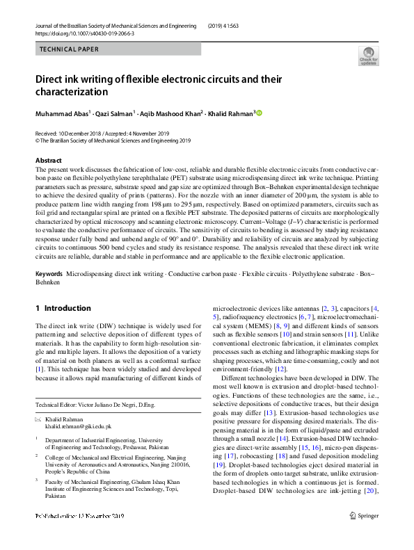 (PDF) Direct ink writing of flexible electronic circuits and their ...