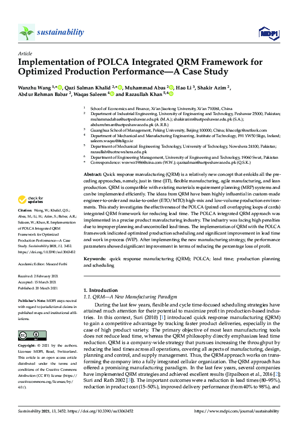 (PDF) Implementation of POLCA Integrated QRM Framework for Optimized ...