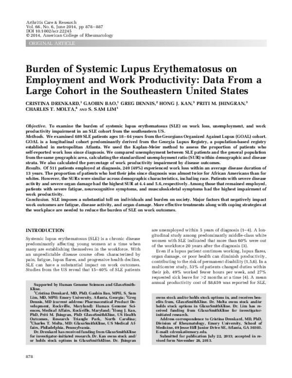 (PDF) Burden of Systemic Lupus Erythematosus on Employment and Work ...