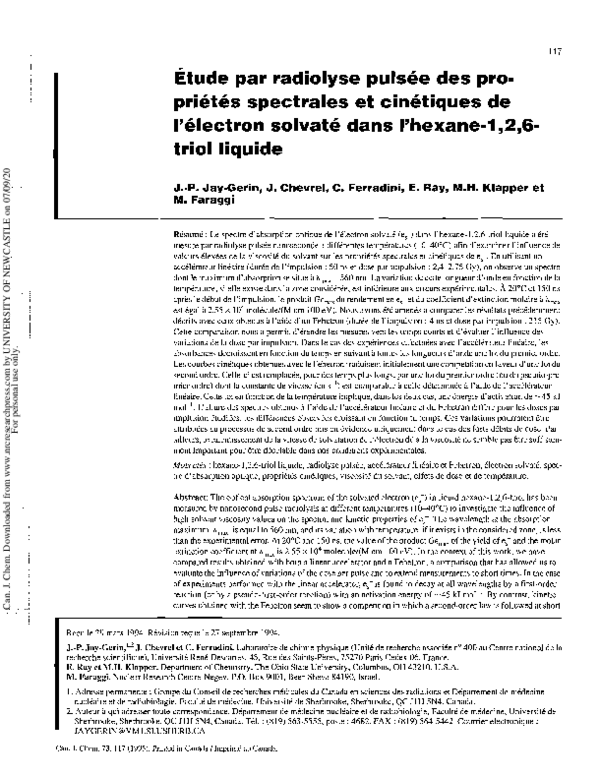 (PDF) Étude Par Radiolyse Pulsée Des Propriétés Spectrales et ...