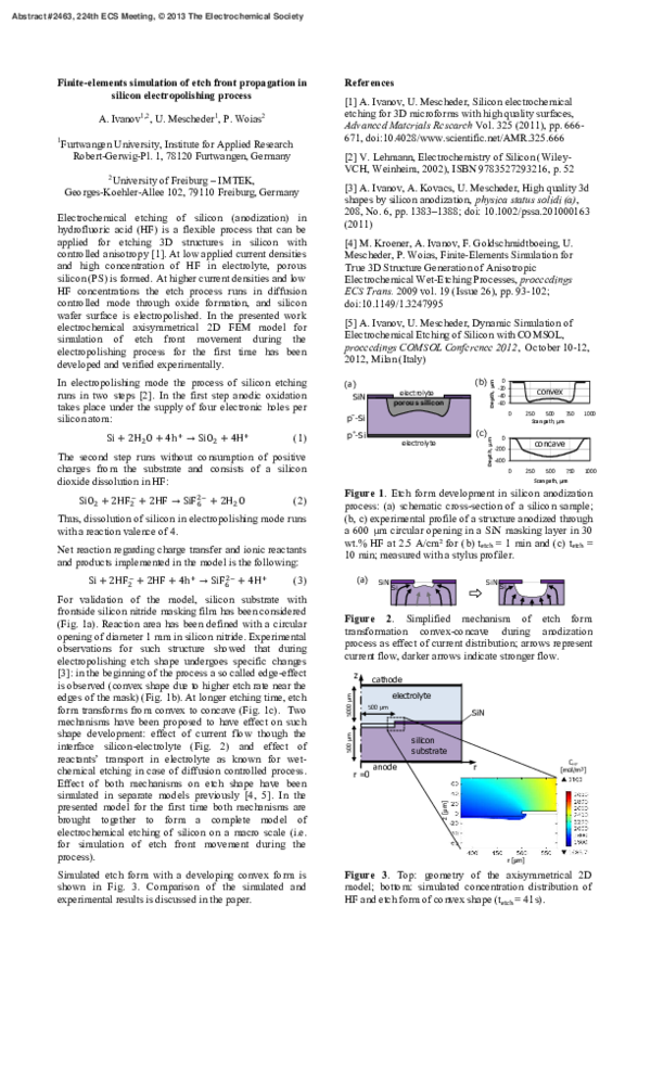 (PDF) Finite-Elements Simulation of Etch Front Propagation in Silicon Electropolishing Process