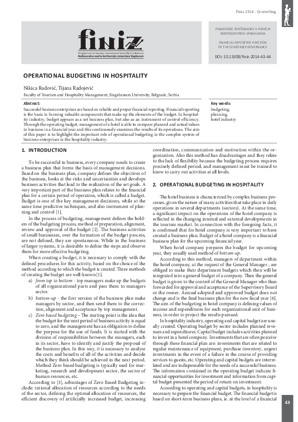 (PDF) Operational Budgeting in Hospitality