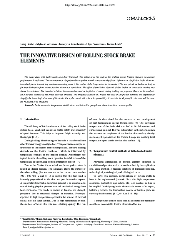 (PDF) The Innovative Design of Rolling Stock Brake Elements