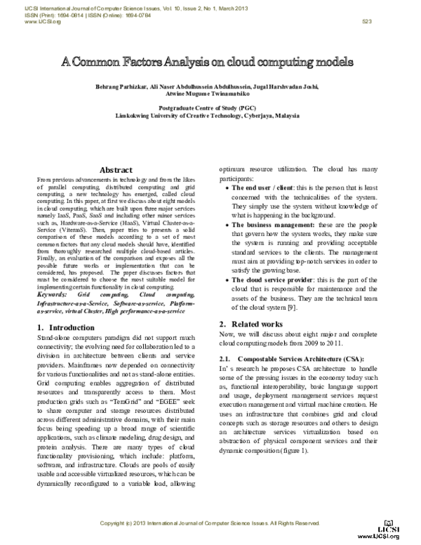 (PDF) A Common Factors Analysis on cloud computing models