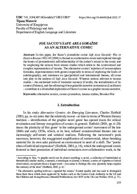 (PDF) Joe Sacco’s Safe Area Goražde as an Alternative Comic