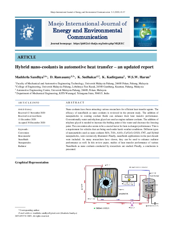 (PDF) Hybrid nano-coolants in automotive heat transfer – an updated report