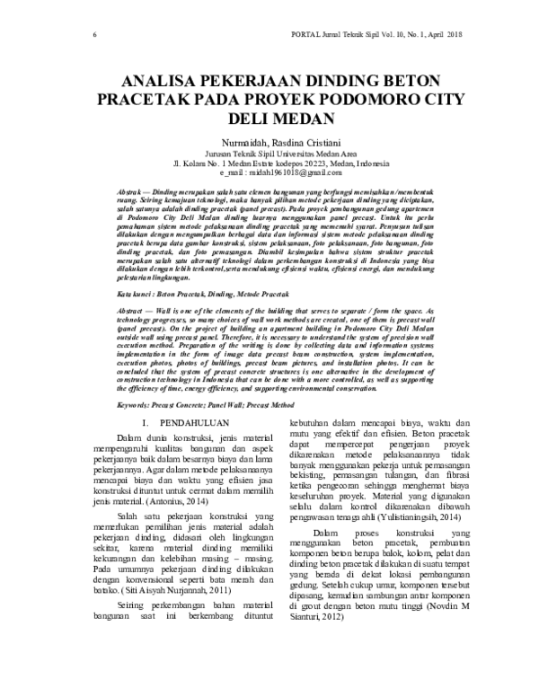 (PDF) Analisa Pekerjaan Dinding Beton Pracetak Pada Proyek Podomoro ...