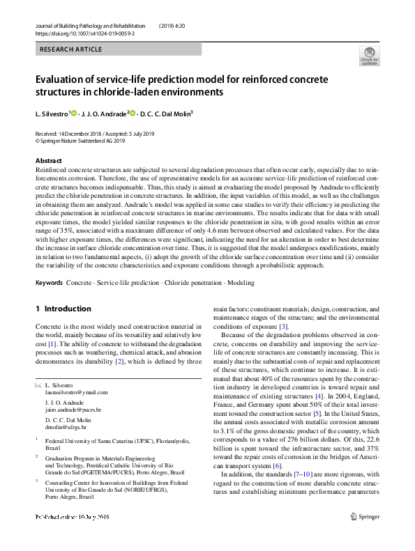 (PDF) Evaluation of service-life prediction model for reinforced concrete structures in chloride ...