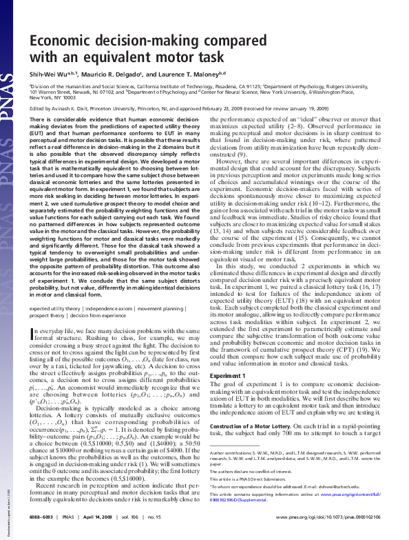 (PDF) Economic decision-making compared with an equivalent motor task