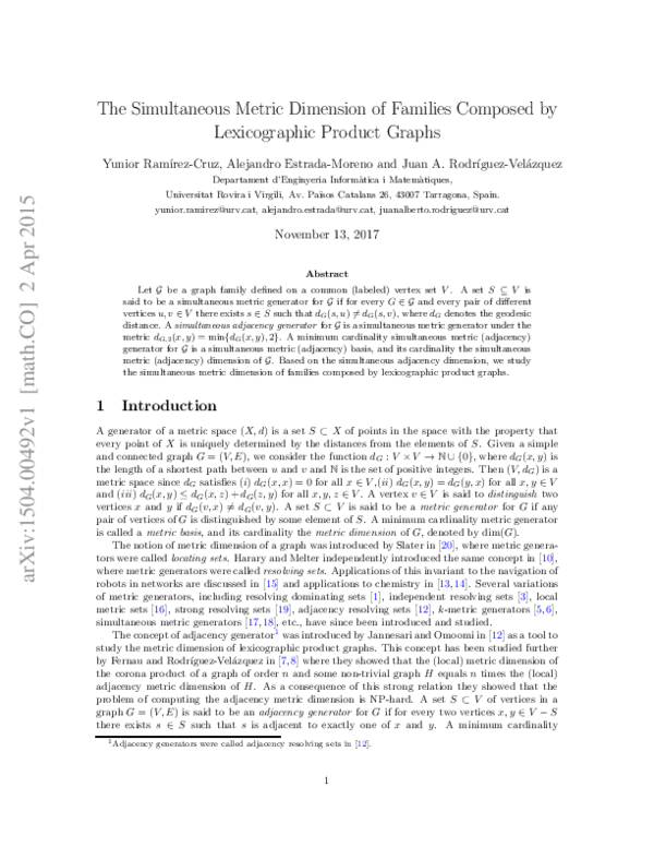 (PDF) The Simultaneous Metric Dimension of Families Composed by ...