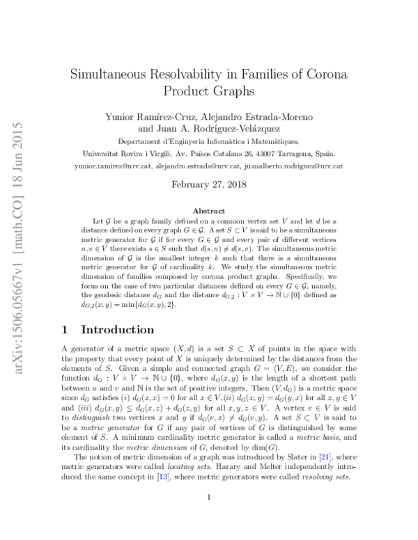 (PDF) Simultaneous Resolvability in Families of Corona Product Graphs
