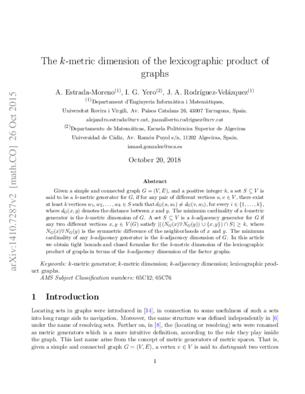 (PDF) The k-metric dimension of the lexicographic product of graphs