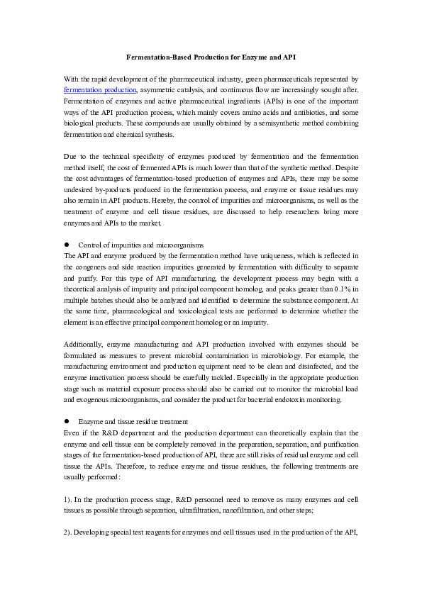 (PDF) Fermentation-Based Production for Enzyme and API