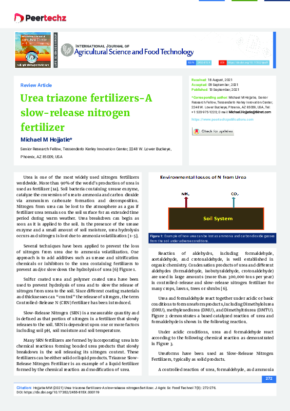 (PDF) Urea triazone fertilizers-A slow-release nitrogen fertilizer