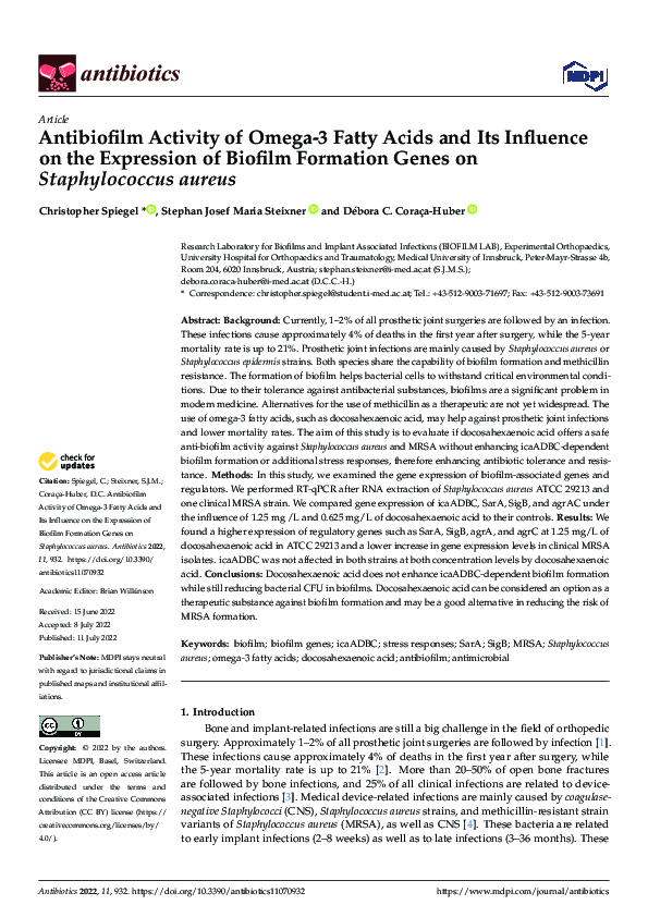 (PDF) Antibiofilm Activity of Omega-3 Fatty Acids and Its Influence on ...