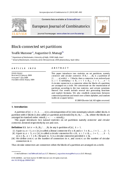 (PDF) Block-connected set partitions