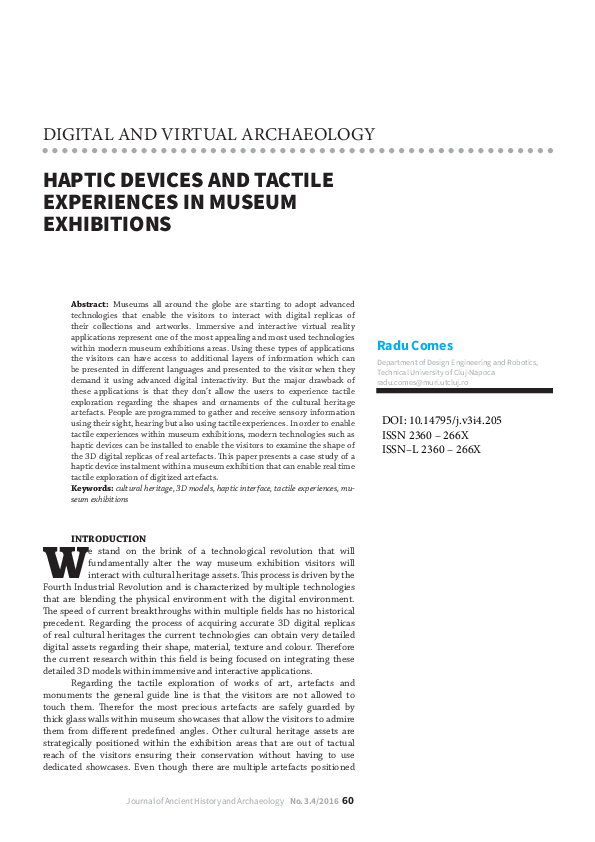 (PDF) Haptic Devices and Tactile Experiences in Museum Exhibitions