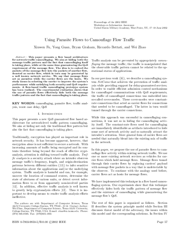 (PDF) Using Parasite Flows to Camouflage Flow Traffic