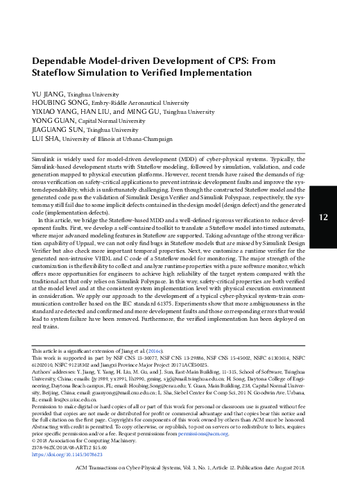 (PDF) Dependable Model-driven Development of CPS