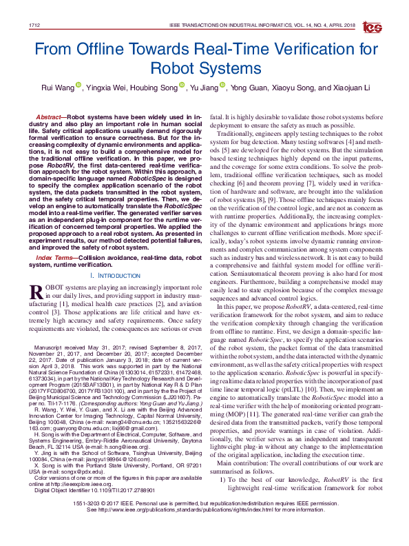 (PDF) From Offline Towards Real-Time Verification for Robot Systems