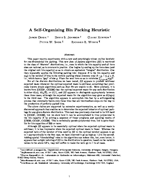 (PDF) A Self Organizing Bin Packing Heuristic