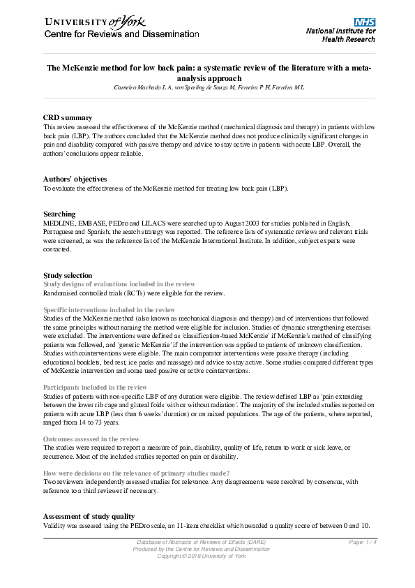 (PDF) The McKenzie Method for Low Back Pain