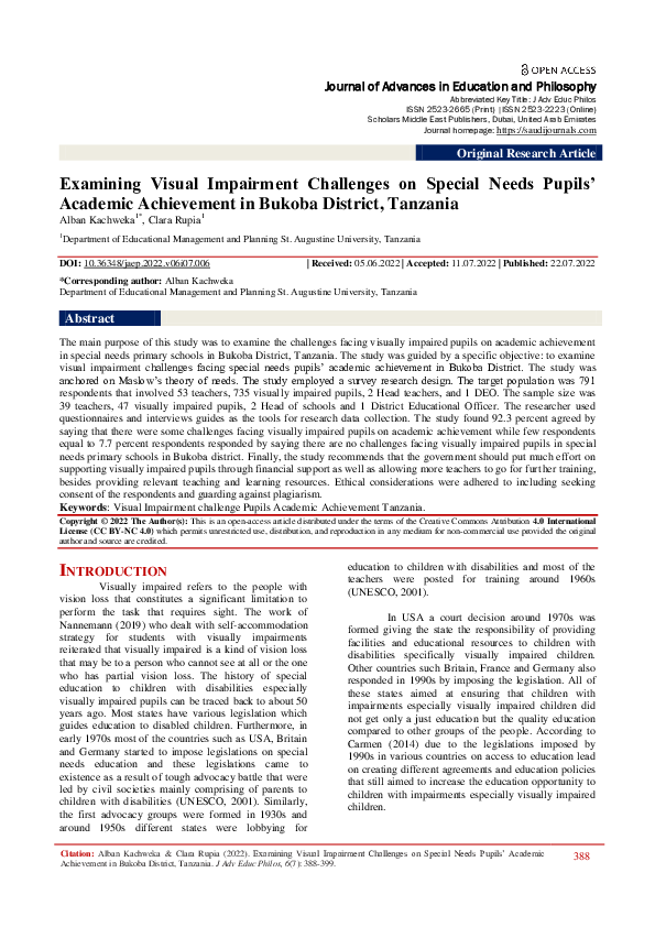 (PDF) Examining Visual Impairment Challenges on Special Needs Pupils ...