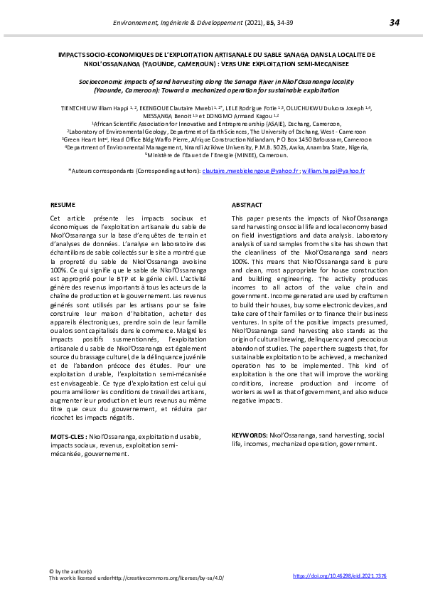 (PDF) Socioeconomic impacts of sand harvesting along the Sanaga River ...