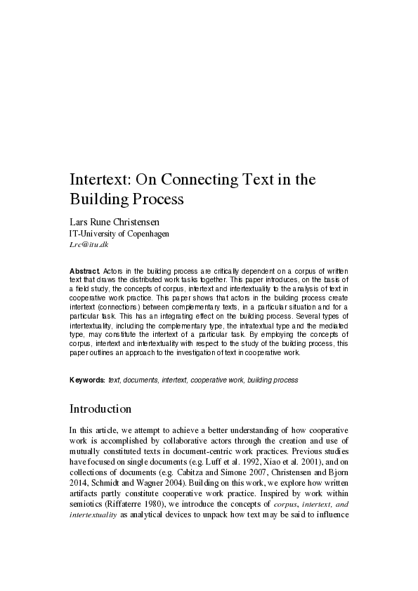 (PDF) Intertext: On Connecting Text in the Building Process