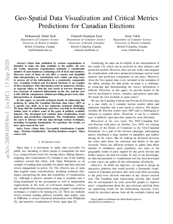 (PDF) Geo-Spatial Data Visualization and Critical Metrics Predictions for Canadian Elections