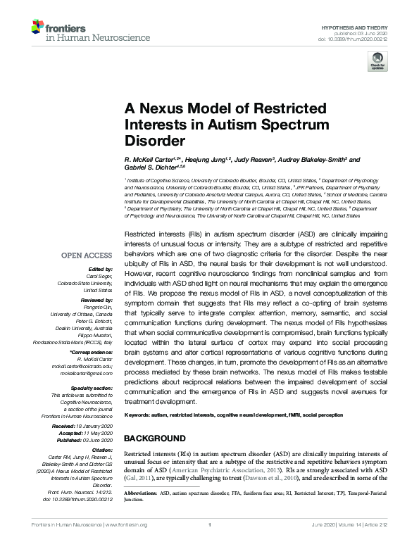 (PDF) A Nexus Model of Restricted Interests in Autism Spectrum Disorder