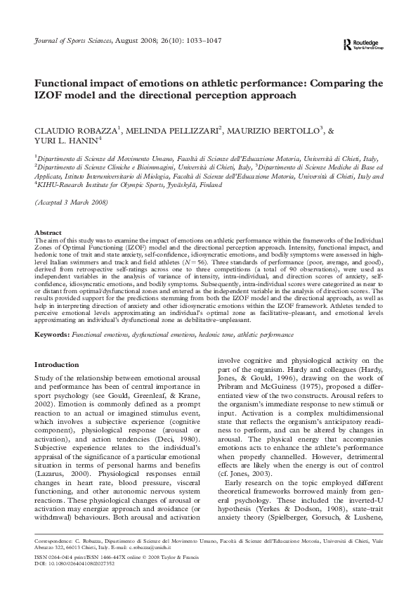 (PDF) Functional impact of emotions on athletic performance: Comparing ...