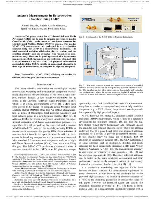 Pdf Antenna Measurements In Reverberation Chamber Using Usrp Ahmed Hussein