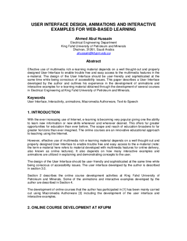 (PDF) User Interface Design, Animations and Interactive Examples for ...