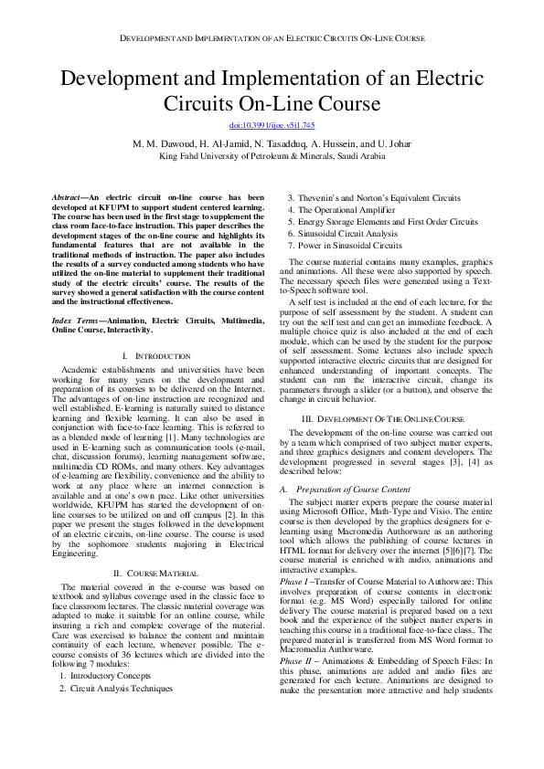 (PDF) Development and Implementation of an Electric Circuits On-Line Course