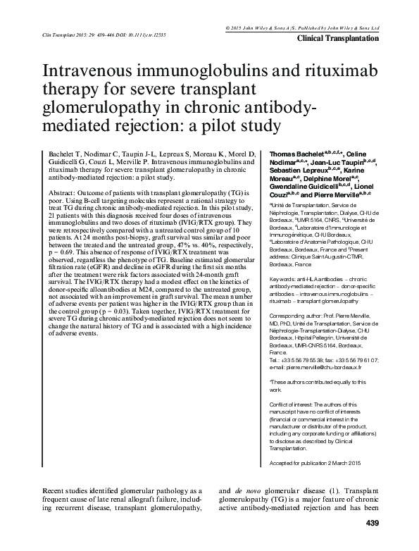 (PDF) Intravenous immunoglobulins and rituximab therapy for severe transplant glomerulopathy in ...