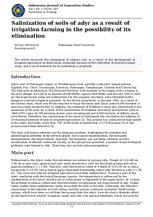 (PDF) Salinization of soils of adyr as a result of irrigation farming ...