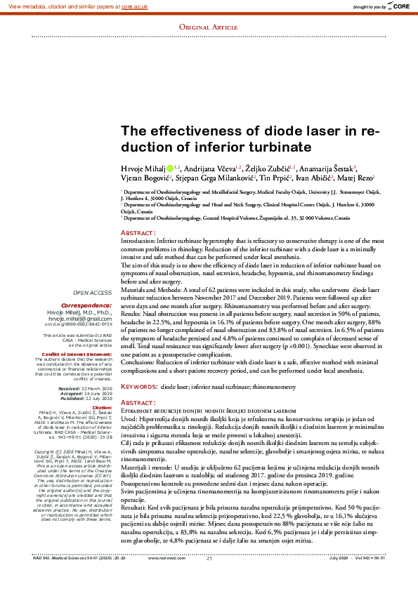 (PDF) The effectiveness of diode laser in reduction of inferior turbinate